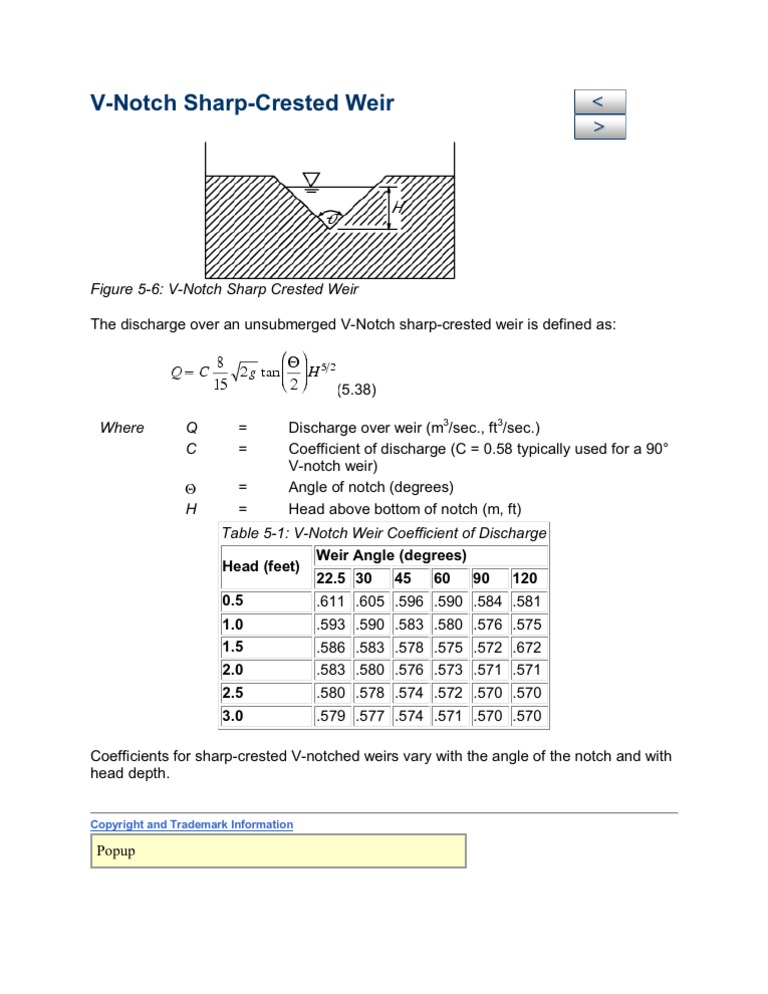 V Notch Calculations