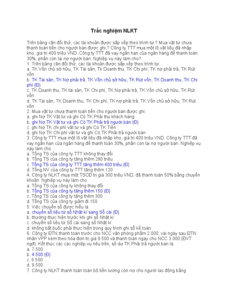 Trắc nghiệm NLKT | PDF