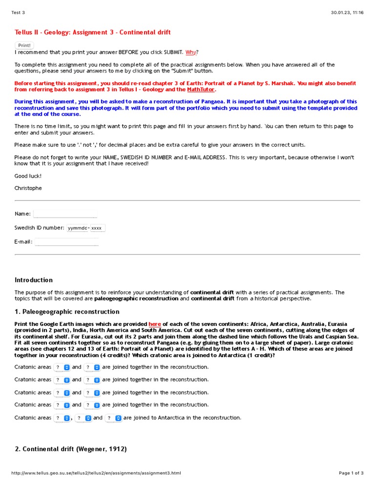 Continental Drift Assignment Overview | PDF | Plate Tectonics | Earth ...