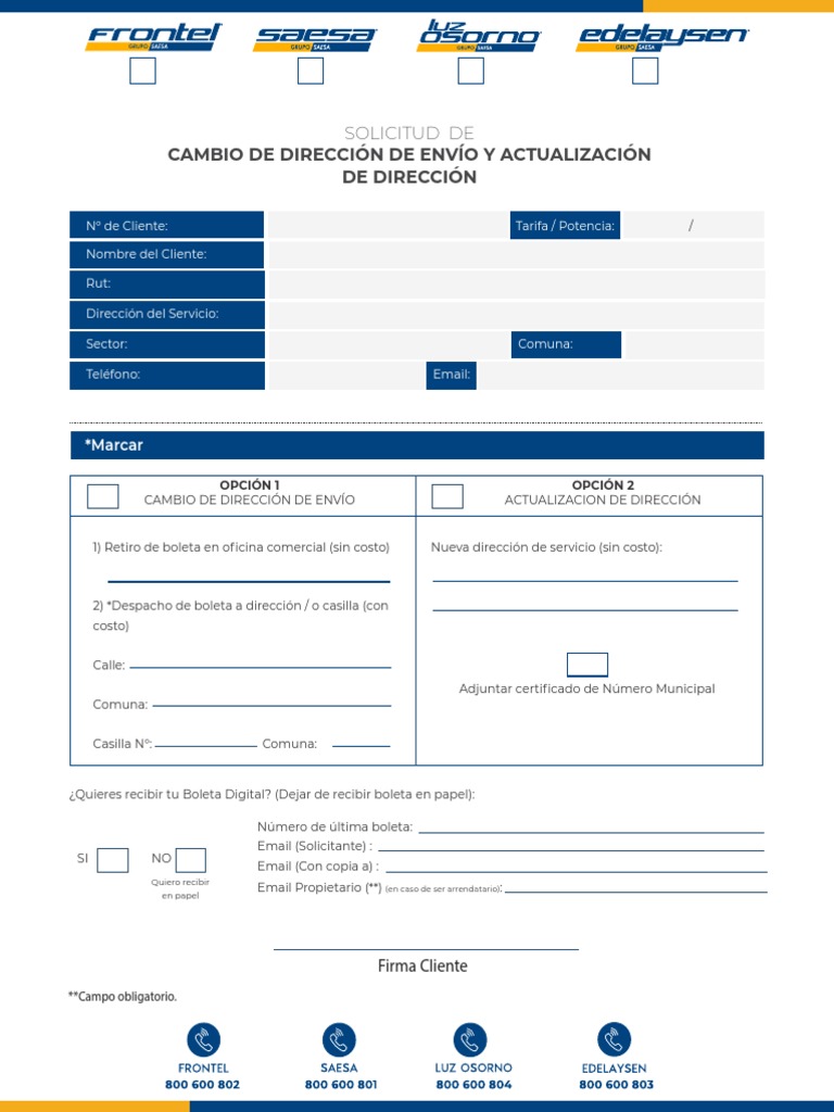 Solicitud de Cambio de Dirección de Envío y Actualización de Dirección de Servicio 2023 | PDF