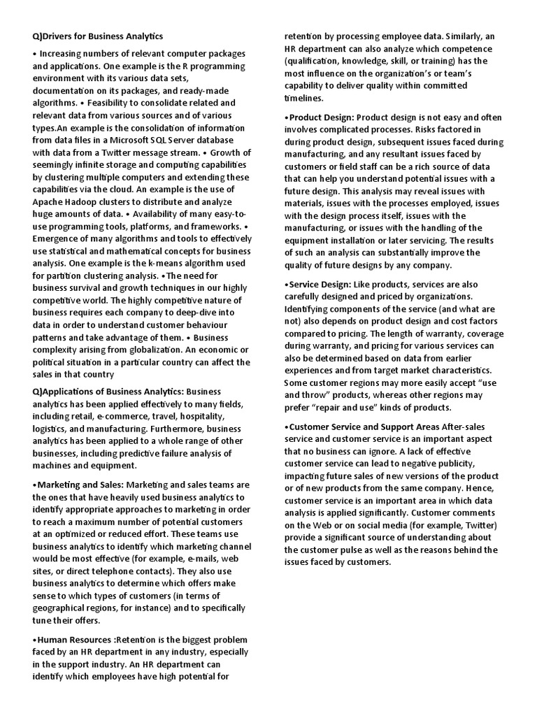Q) Drivers For Business Analytics | PDF