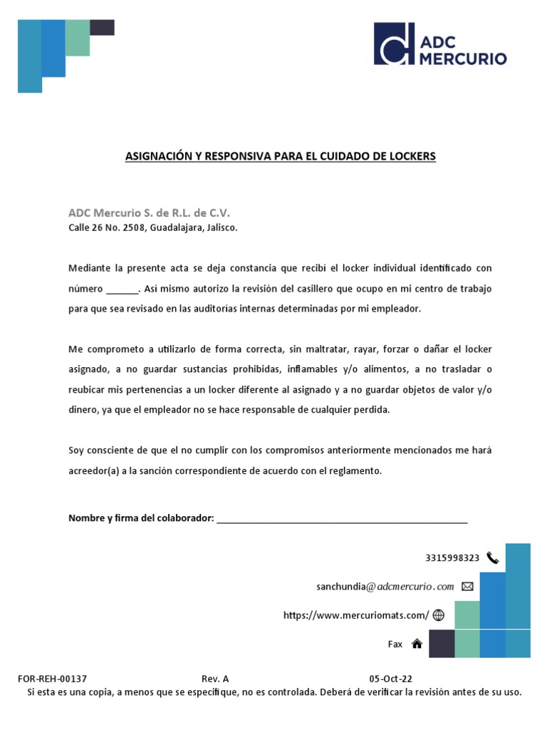 Asignación de Lockers y Responsivas | PDF