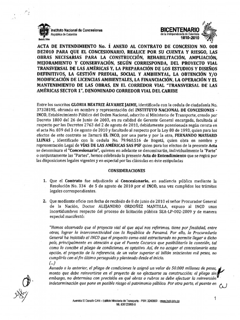 ACTA DE ENTENDIMIENTO No.1 | PDF