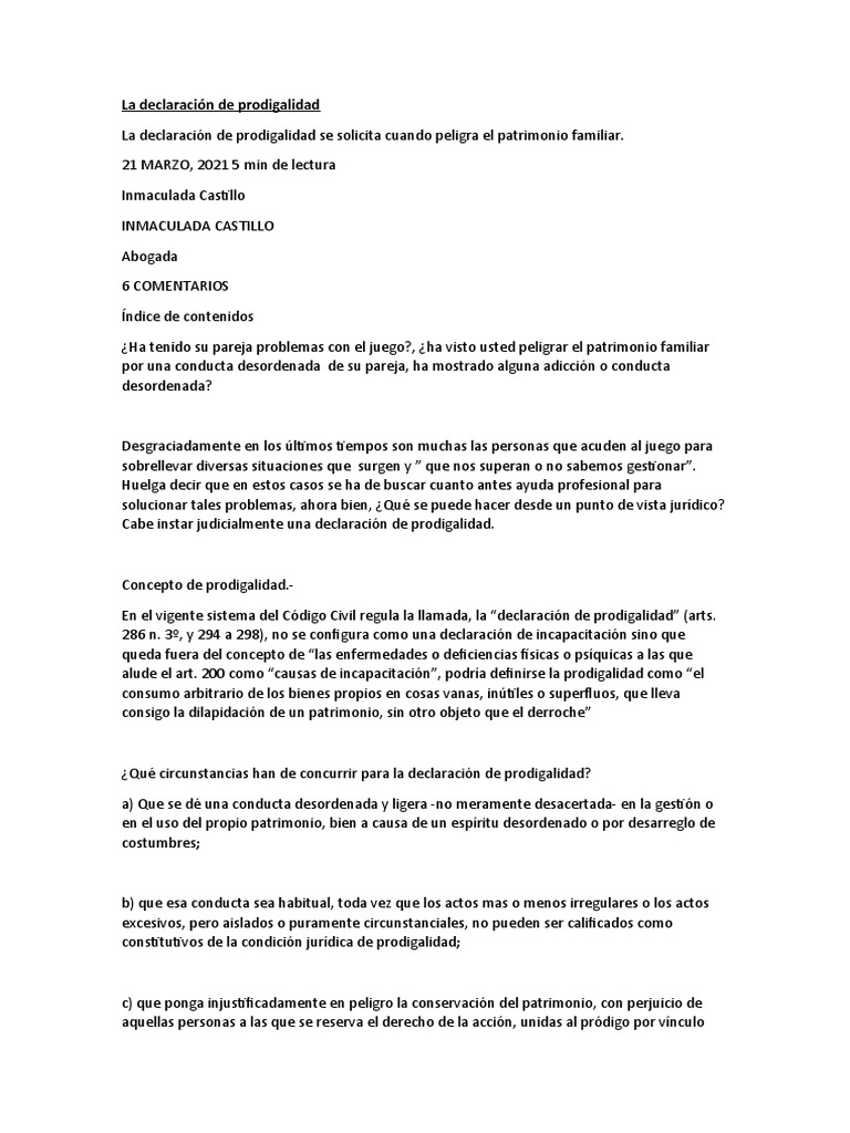 La Declaración de Prodigalidad | PDF | Guardián legal | Justicia