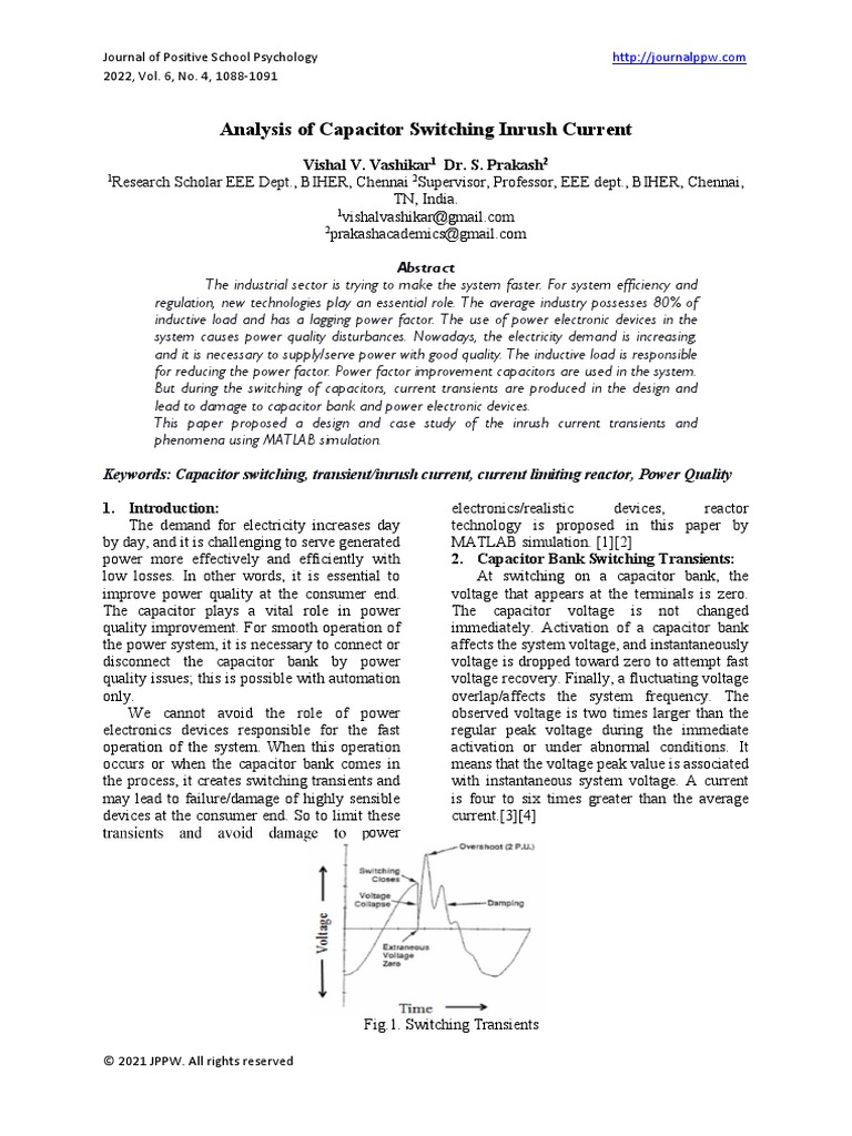 Analysis Of Capacitor Switching Inrush Current Pdf Inductor Capacitor