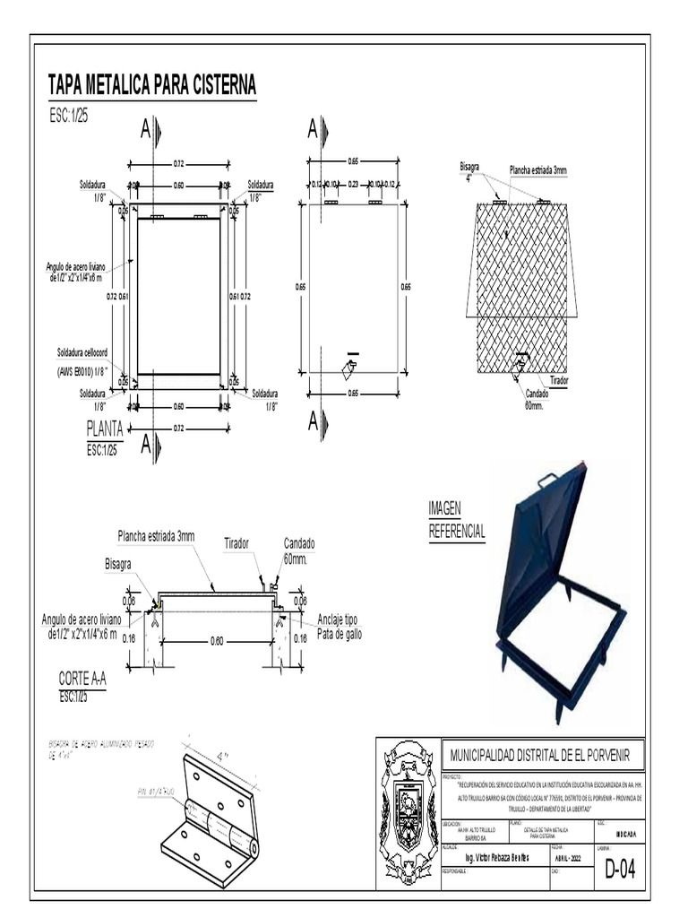 Detalle de Tapa Metalica para Cisterna | PDF | Acero | Materiales