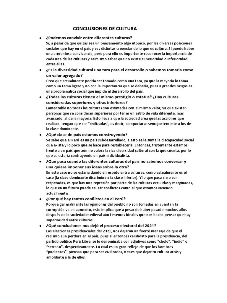 Conclusiones de cultura | PDF