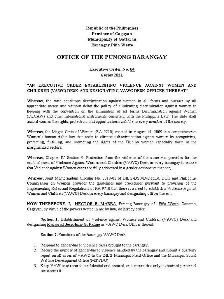 Executive Order VAWC | Download Free PDF | Violence Against Women ...