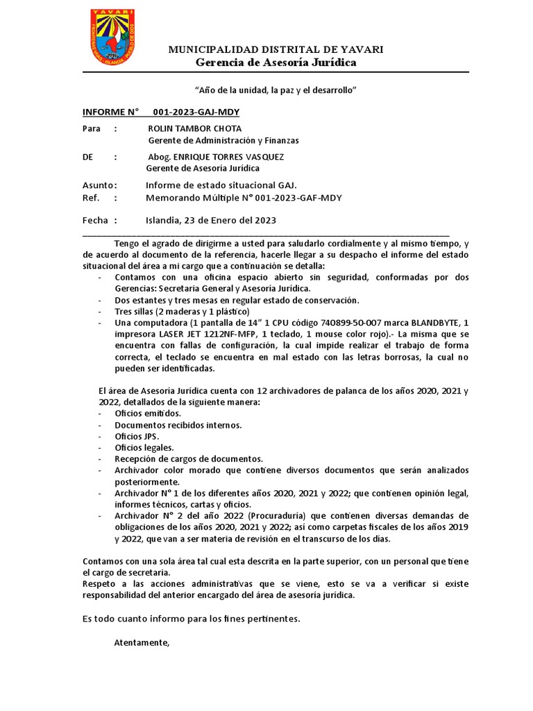 Informe Legal #001-2023-Gaj-Mdy | PDF | Derecho