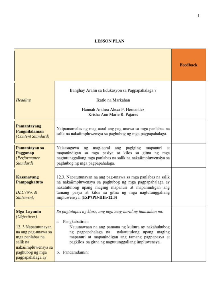 Hernandez Pajares First Lesson Plan | PDF