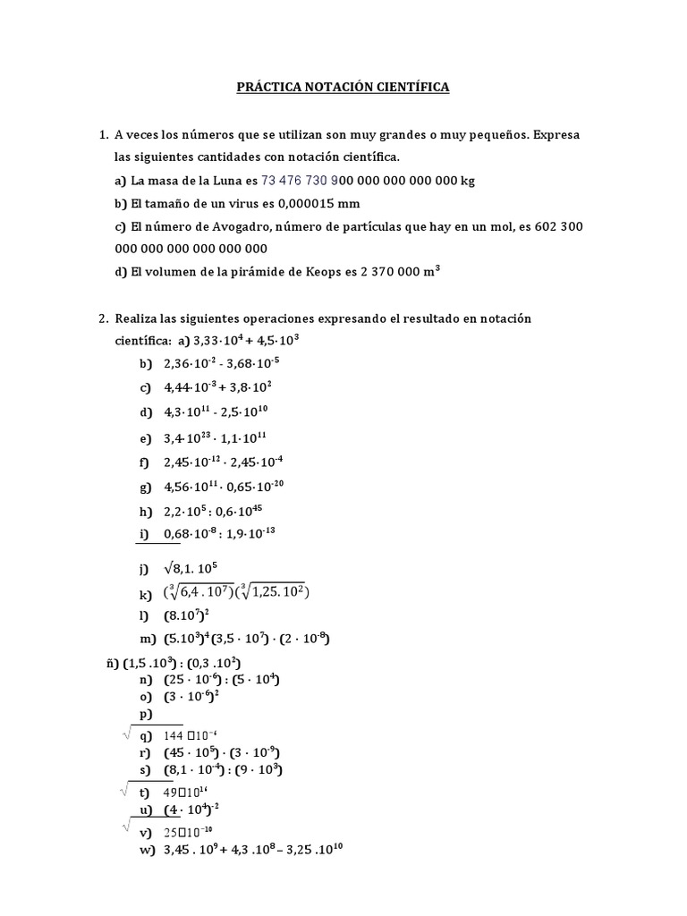 Ejercicios de Notación Científica | PDF | Métodos y materiales de enseñanza