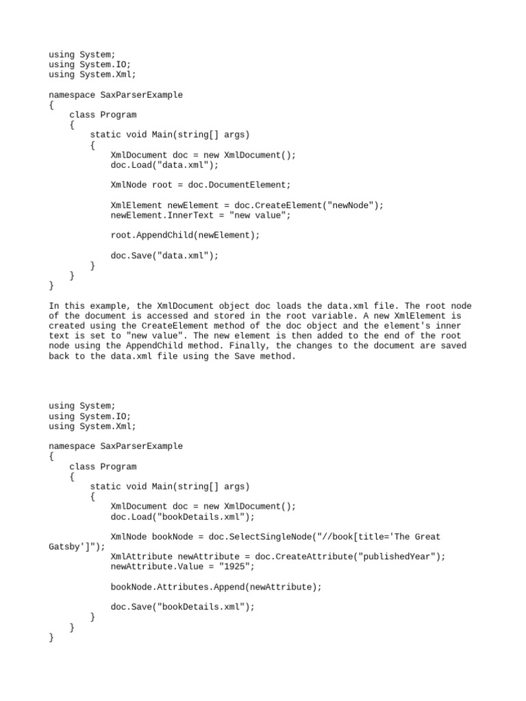 SAX Parser Example in C# | PDF | Computers