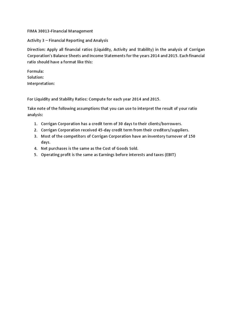 Financial Ratios Analysis for Corrigan Corp | PDF | Finance & Money Management