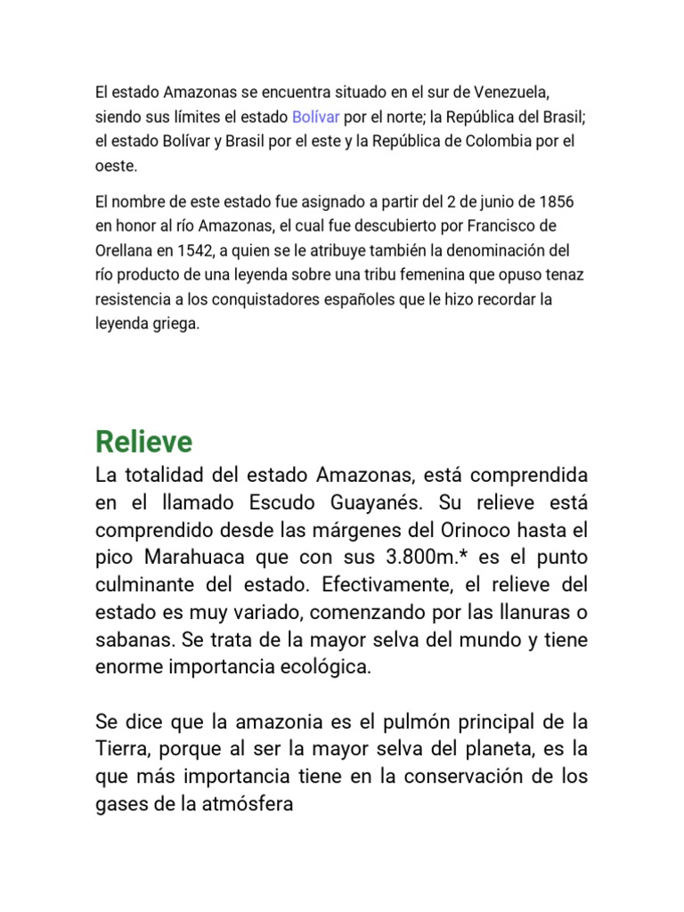 El Estado Amazonas Se Encuentra Situado en El Sur de Venezuela ...