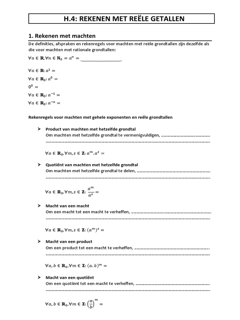 H4 Rekenen Met Reële Getallen 3de Jaar ASO Delta Nova | PDF