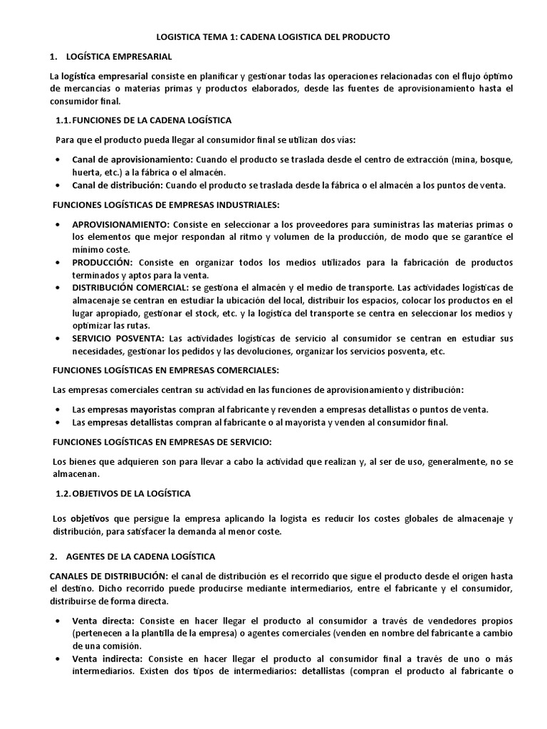 Resumen Logística Tema 1 | PDF | Logística | Almacén