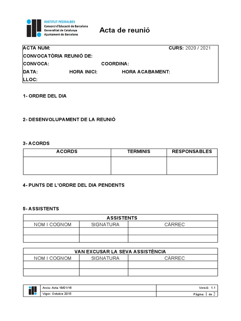 Plantilla Acta Reunió | PDF