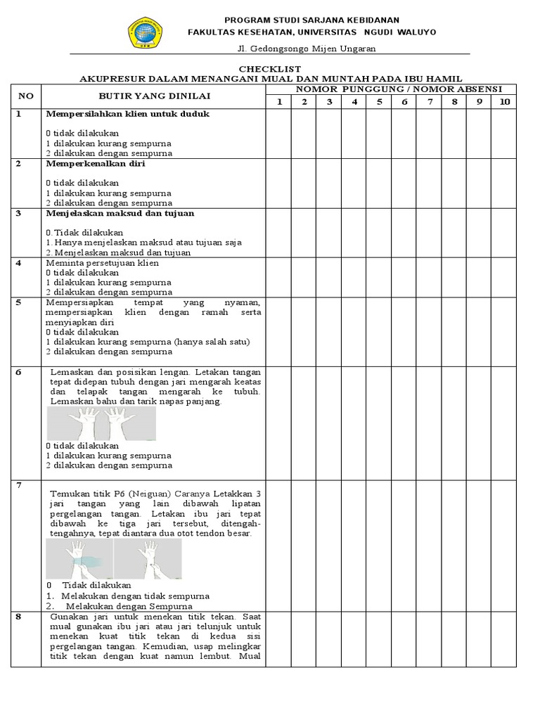 Checklist Akupresure Mual Muntah 1 | PDF | Pengembangan Diri