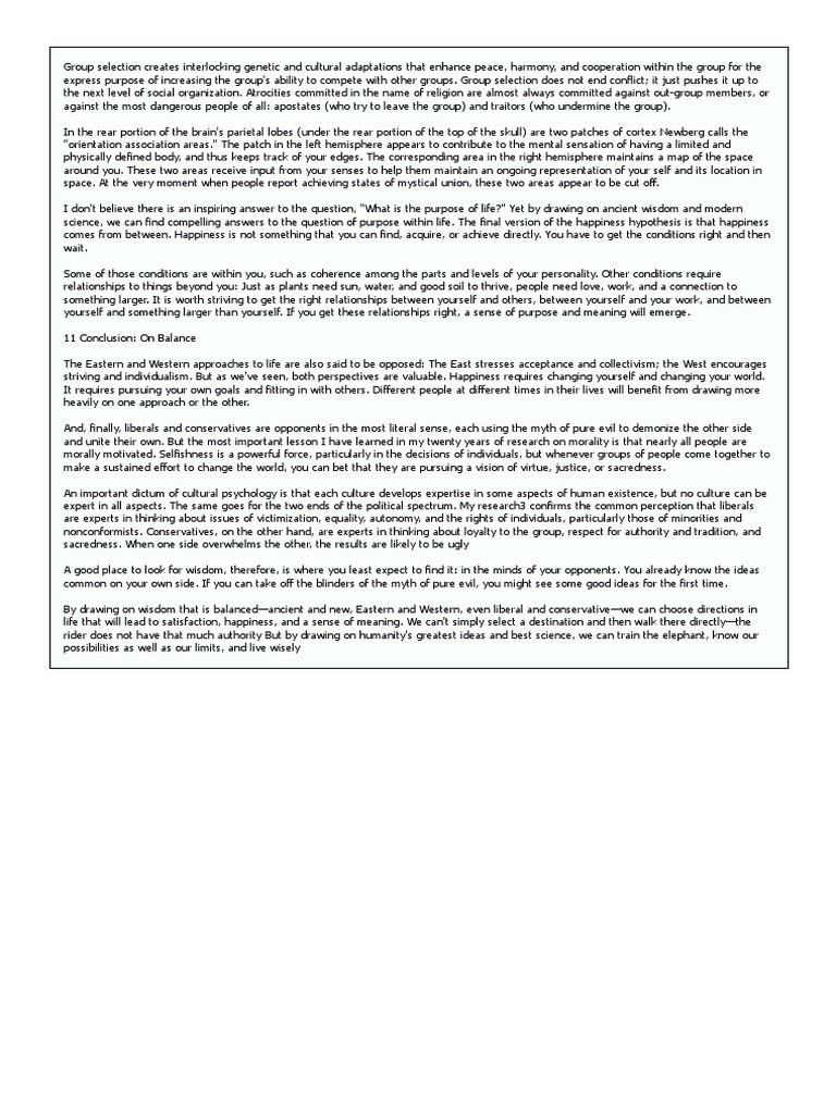 The Happiness Hypothesis Notes3 | PDF | Happiness | Conservatism