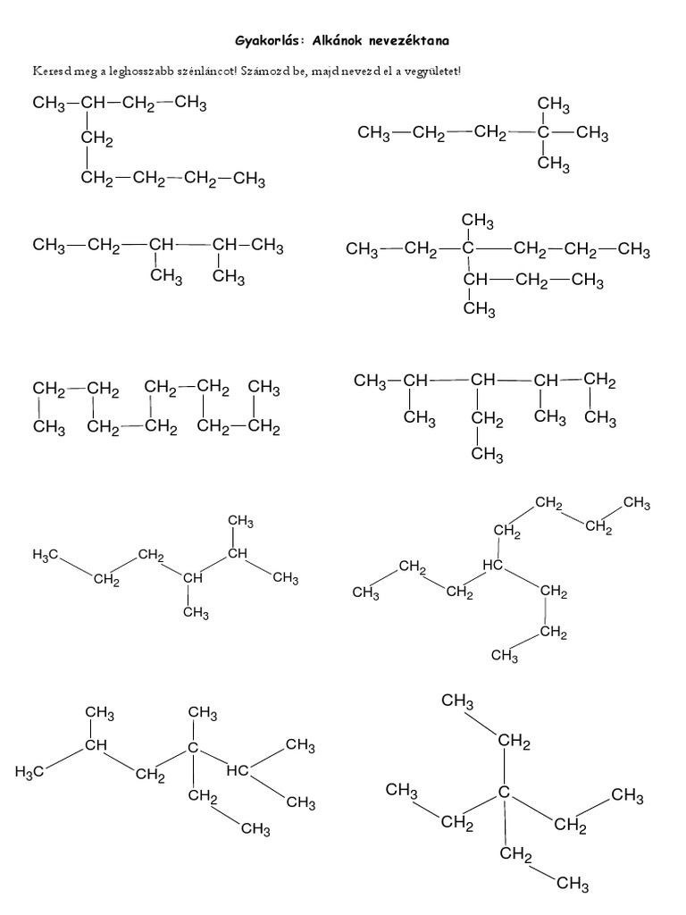Alkánok Nevezéktan Gyakorlás | PDF
