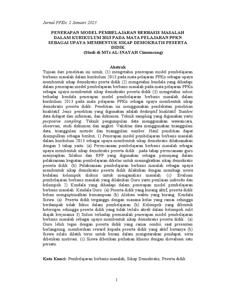 Jurnal PKN Al-Inayah | PDF | Karier & Perkembangan | Sains & Matematika