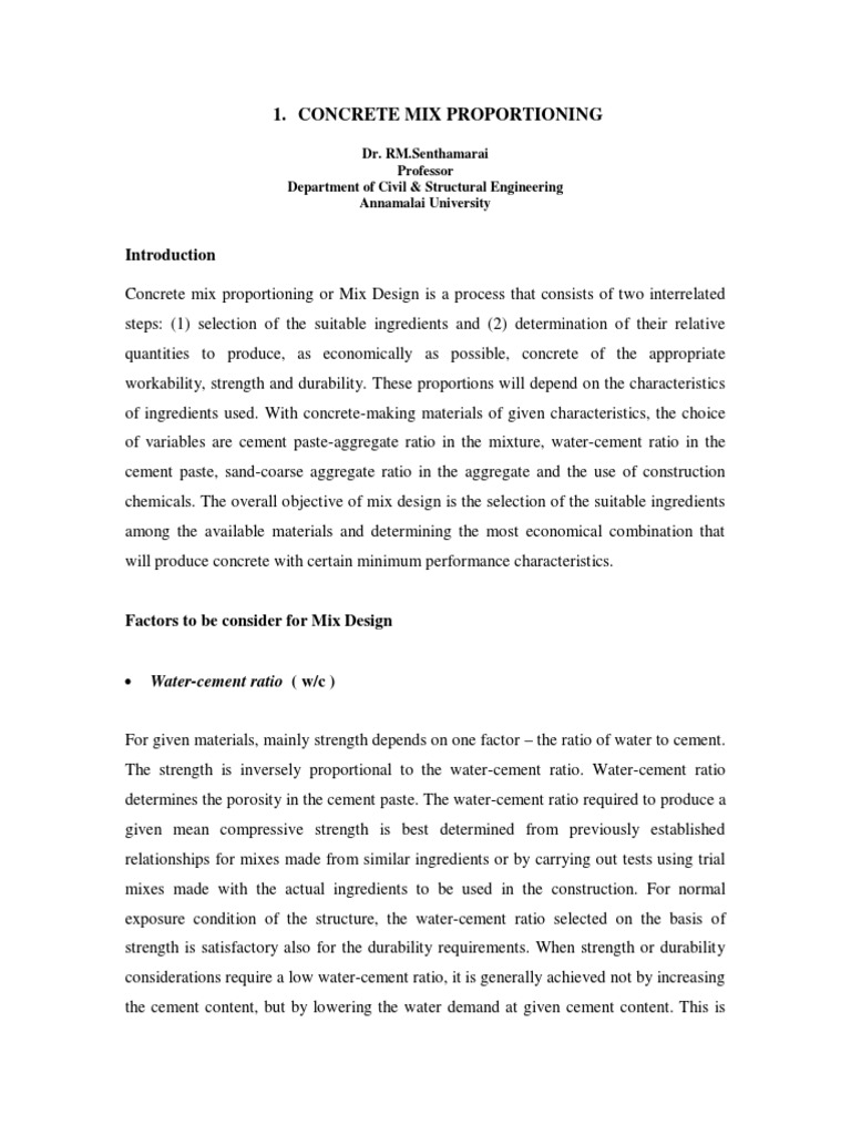 Concrete Mix Proportioning | Download Free PDF | Concrete | Cement