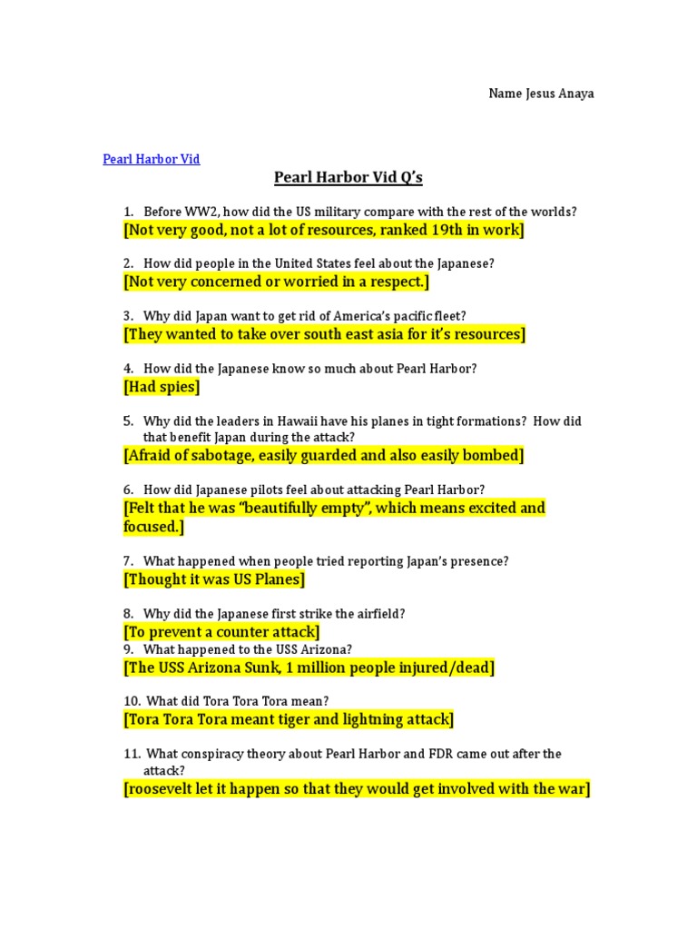 Pearl Harbor Q's 2021 | PDF