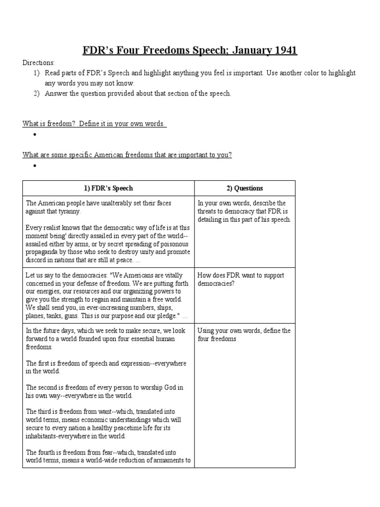 FDR's Four Freedoms Speech R Hadas 2021 | PDF | Political Science