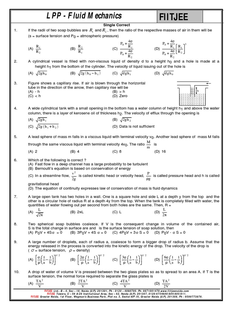 Fluid Mechanics - LPP-4 | Download Free PDF | Surface Tension | Drop ...