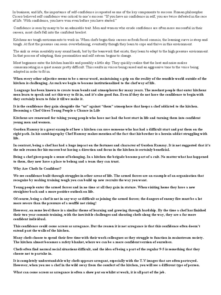 Confidence in the Culinary World | PDF | Self Esteem | Psychological Concepts