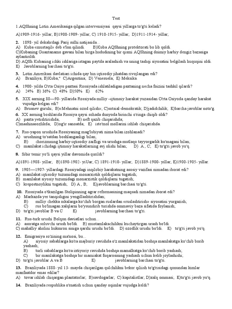 9 Sinf Tarix Fanidan Testlar 2 | PDF