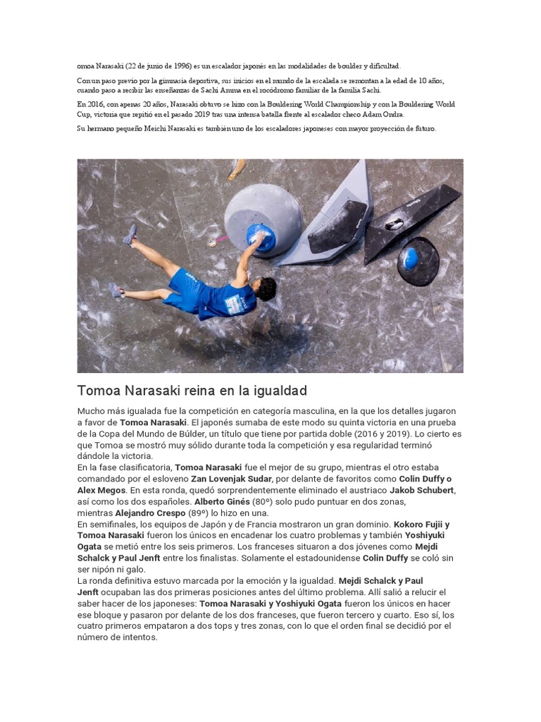 Tomoa Narasaki: Dominio en Boulder | PDF