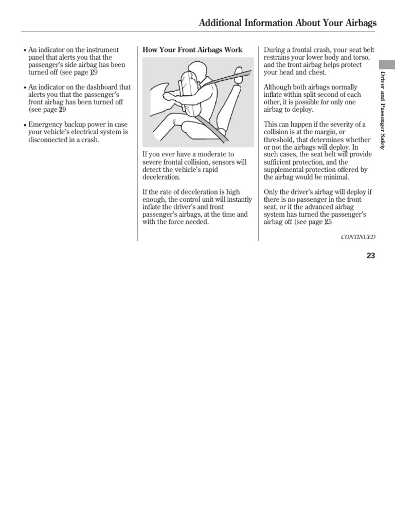 Additional Information About Your Airbags - Honda Civic (2008) Manual | PDF | Airbag | Road ...