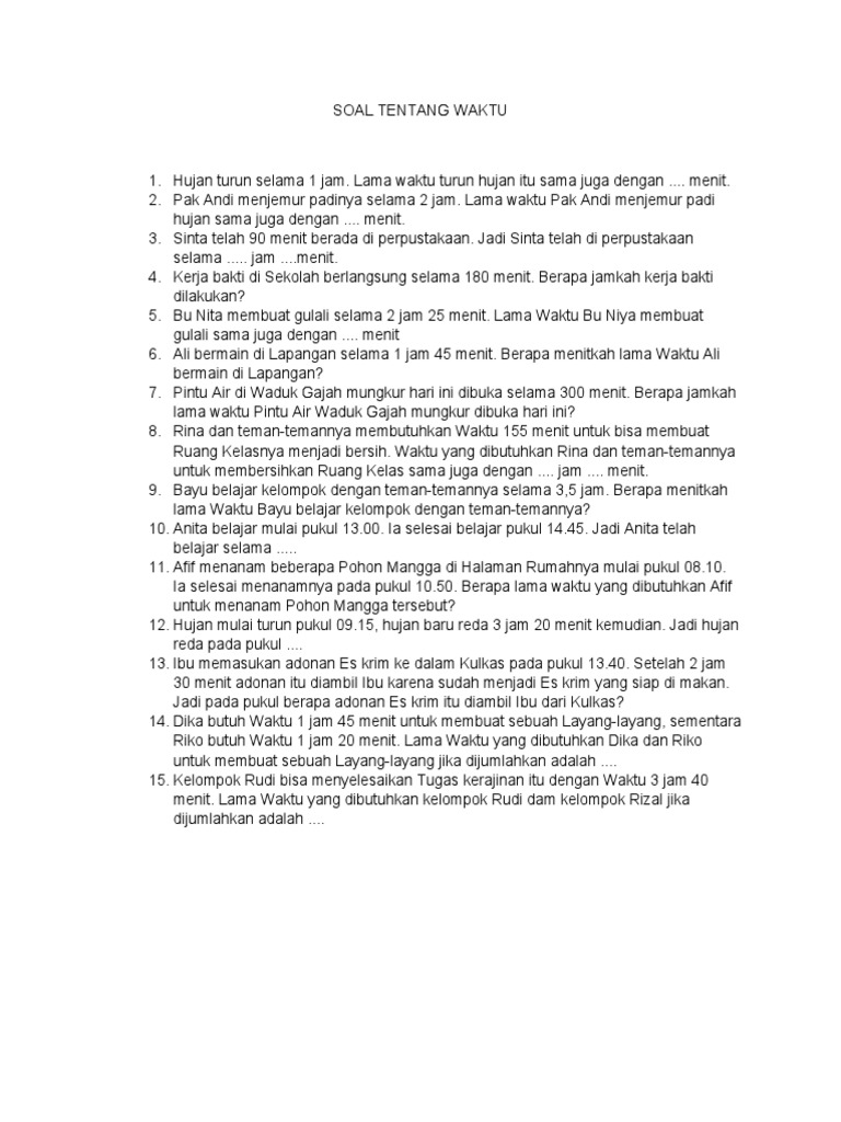 Soal Tentang Waktu Pdf