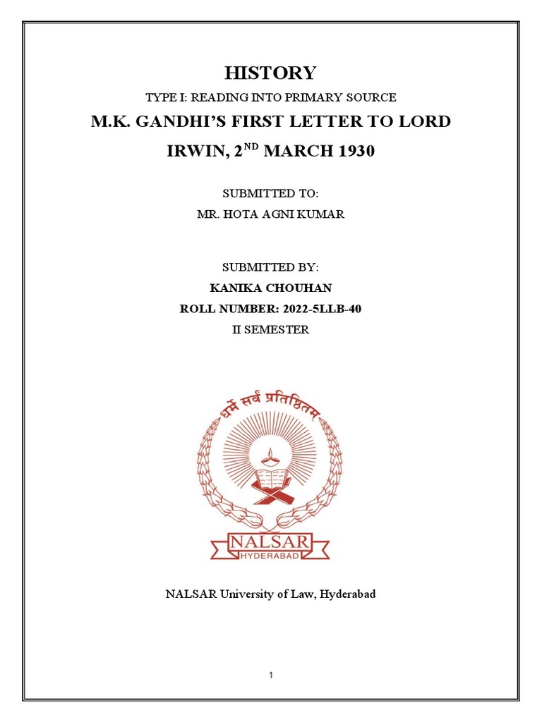 Gandhi's Letter to Lord Irwin Outlining his Plans for the Salt ...