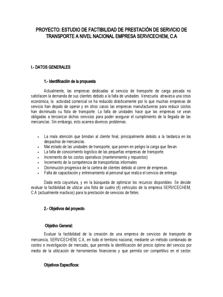 Análisis de factibilidad para iniciar un servicio de transporte ... Análisis de factibilidad para iniciar un servicio de transporte ...