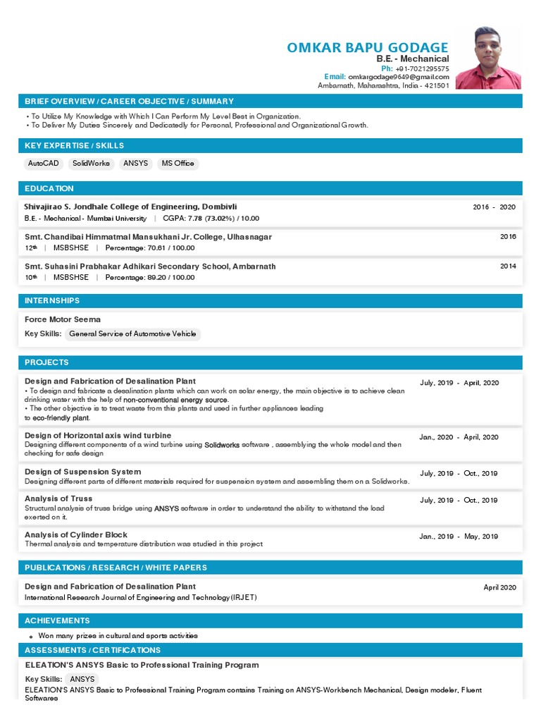 Omkar Godage Resume | PDF | Physical Sciences