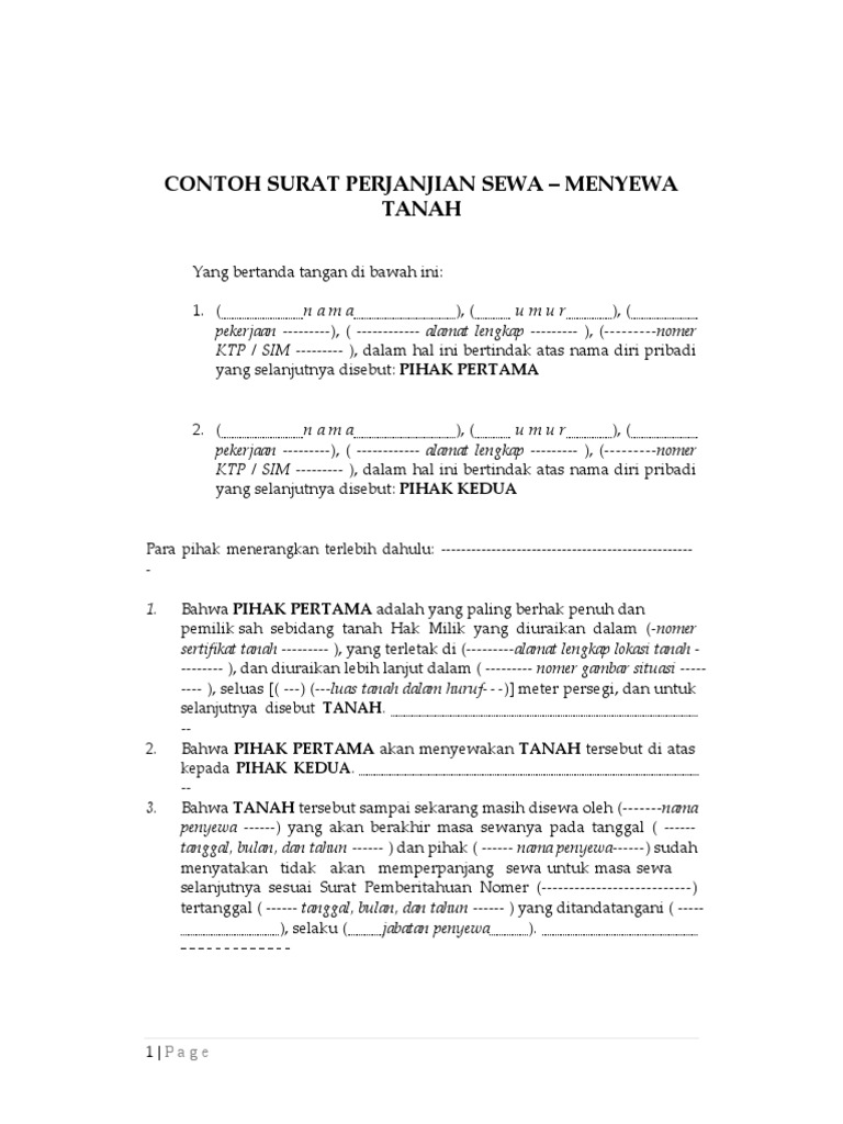 Contoh Surat Perjanjian Sewa Menyewa Tanah | PDF