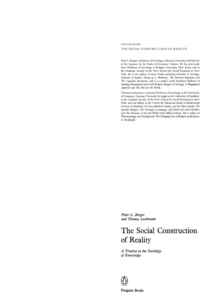 Berger & Luckmann - The Social Construction of Reality | PDF