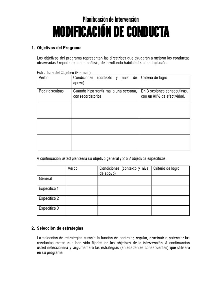 Ficha de Intervención Conductual | PDF | Modificación de comportamiento ...
