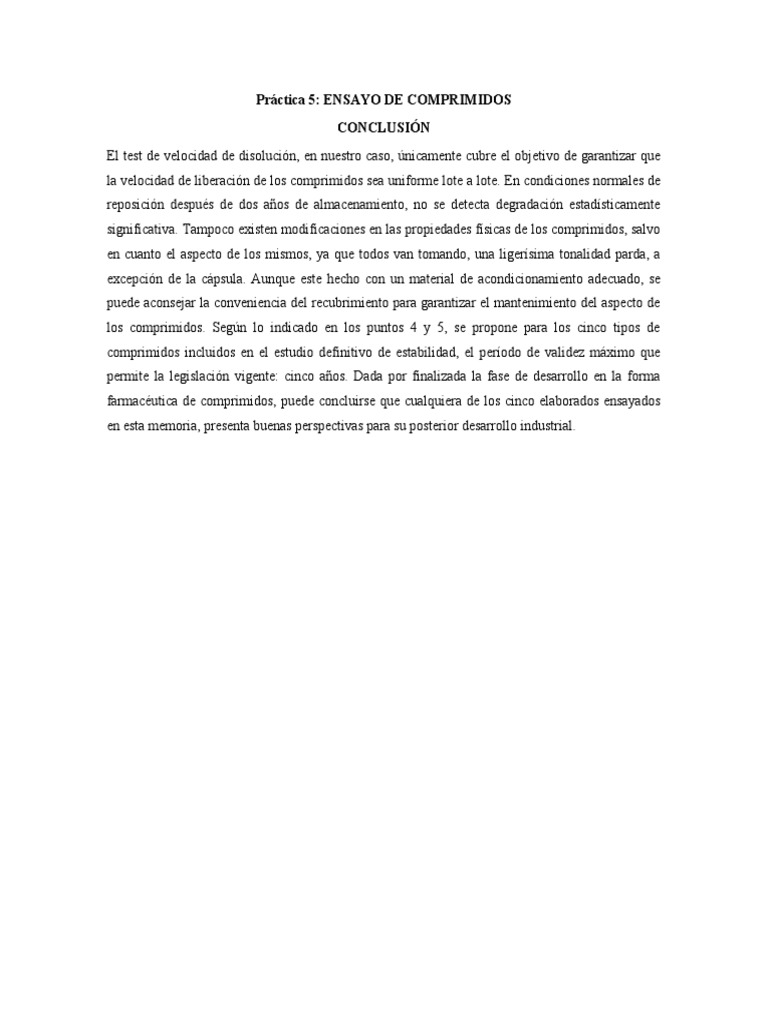 Práctica 5 Ensayo de Comprimidos | PDF Práctica 5 Ensayo de Comprimidos | PDF