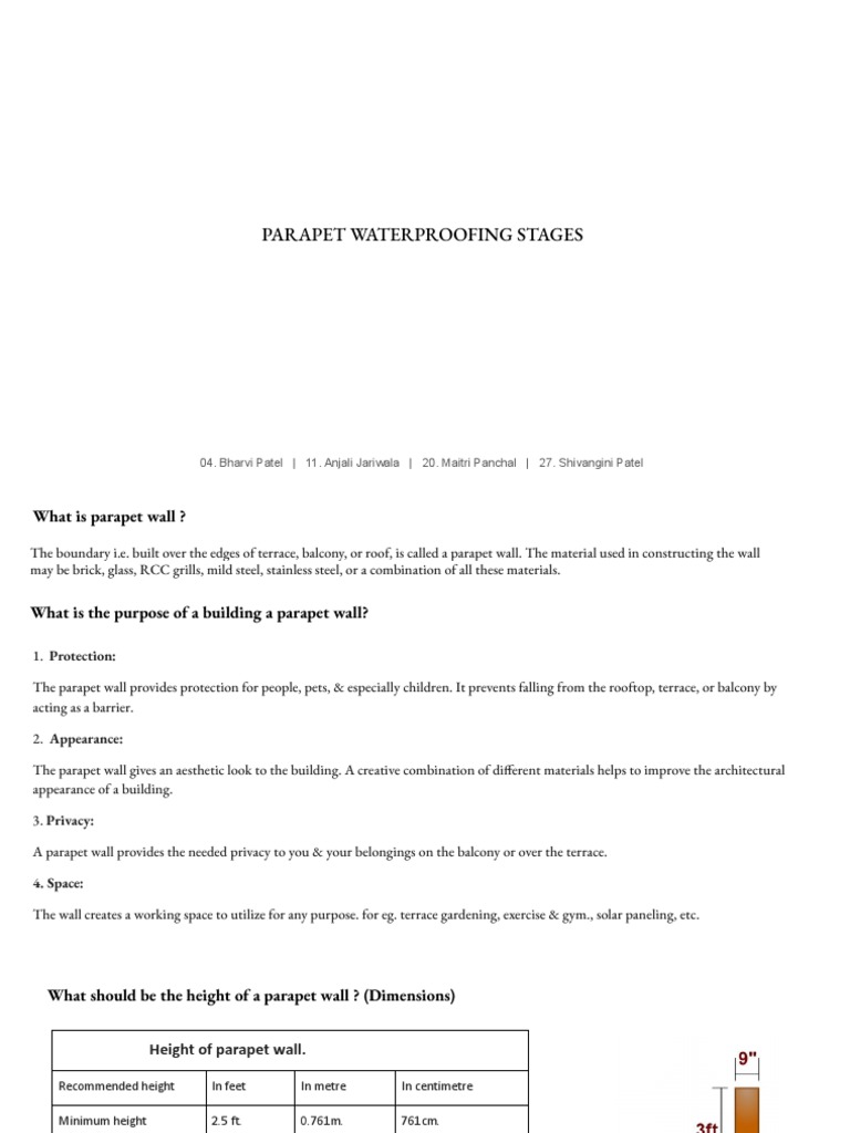 Parapet Waterproofing Stages | PDF | Wall | Roof