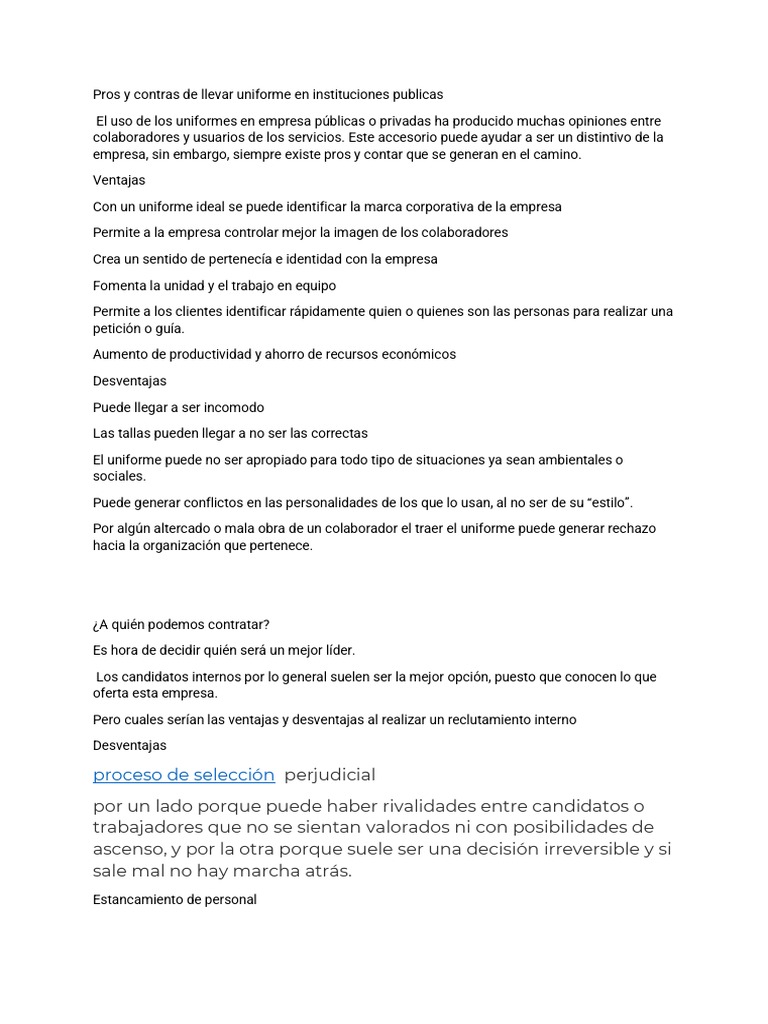 Pros y Contras de Llevar Uniforme en Instituciones Publicas | PDF ...