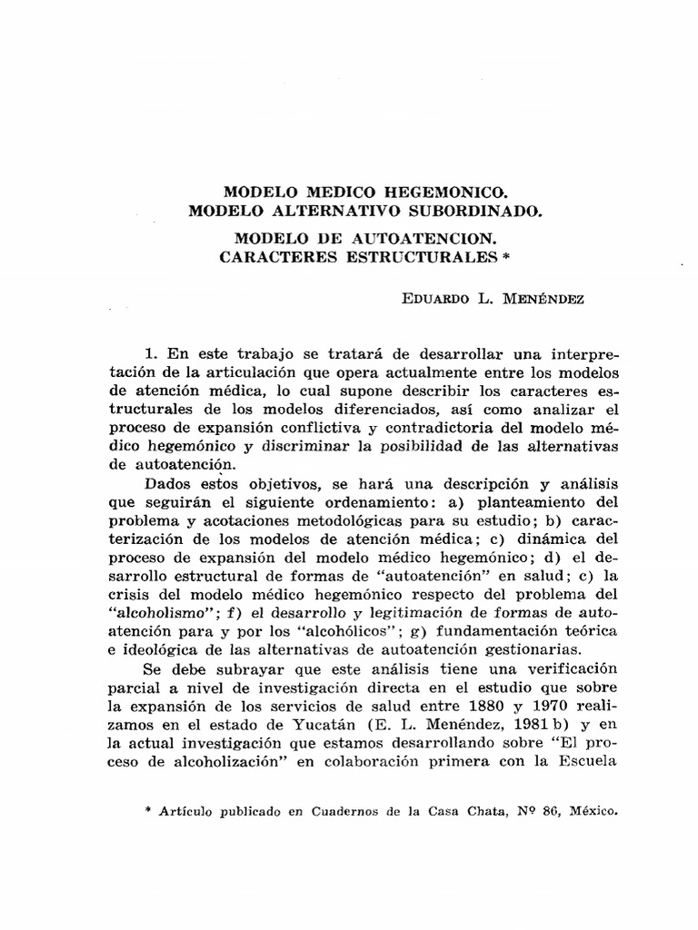 Menendez - Modelo Médico Hegemónico. | PDF