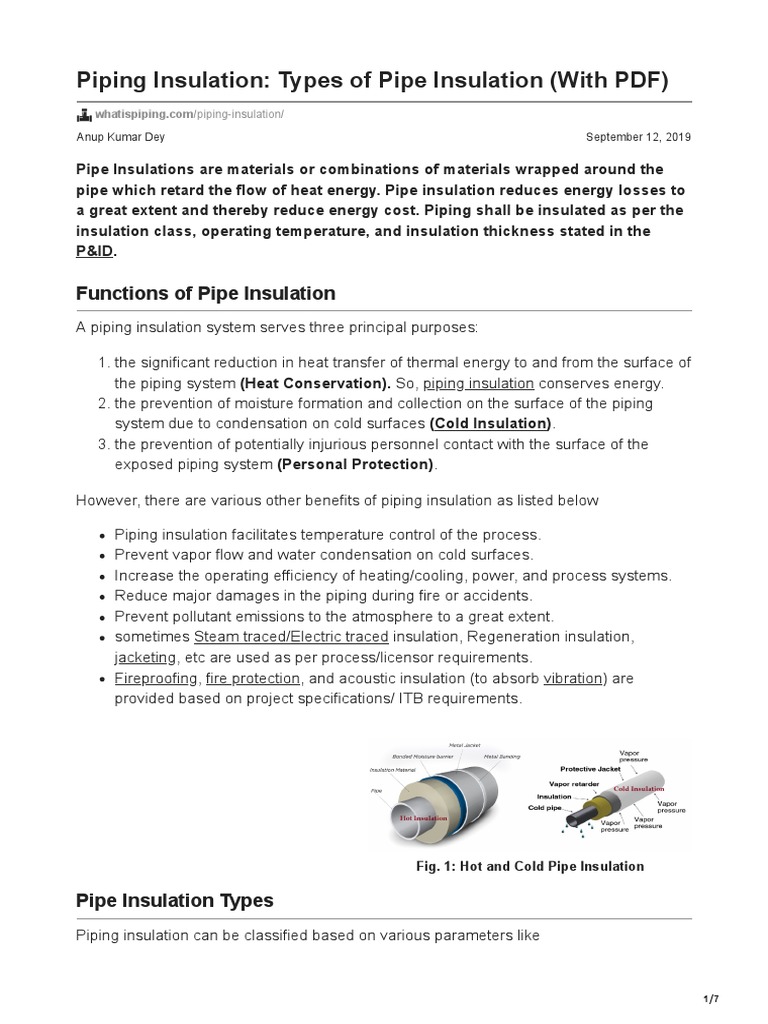 Piping Insulation Types of Pipe Insulation With PDF | PDF | Thermal ...
