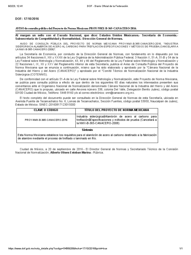 NOM - B - 365 (Alambron Deacero) | PDF | México | Gobierno
