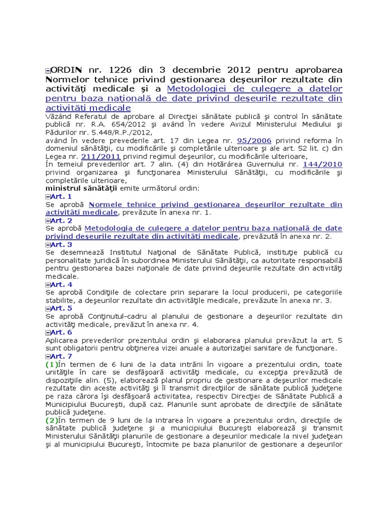 Gestionarea Deseurilor Rezultate Din Activitati Medicale | PDF