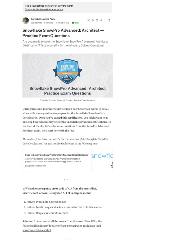 Snowflake SnowPro Advanced - Architect - Practice Exam - Medium | PDF ...
