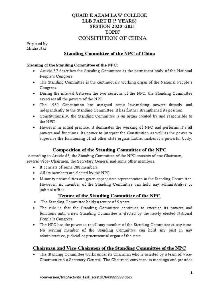 Standing Committee of The NPC of China | PDF | Legal Documents | Government