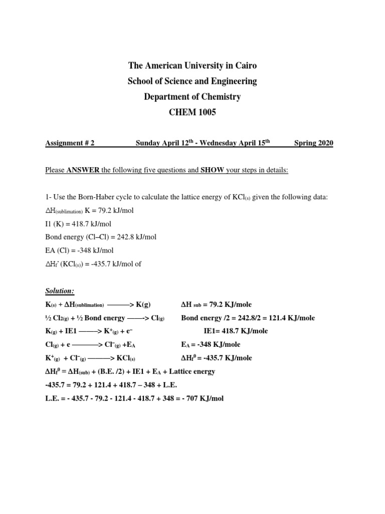 Assignment # 2 Model Answer | PDF | Chemical Bond | Covalent Bond